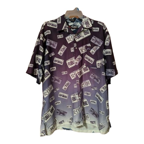 FUBU | Shirts | Vintage Fubu Button Down Shirt Men Sz Xl Black License Plate Y2k 9s | Poshmark